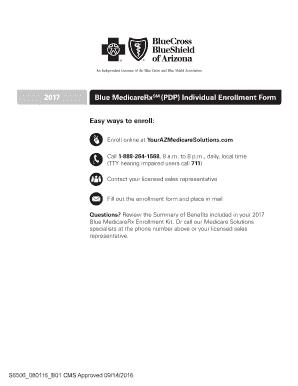 Fillable Online 2017 Blue MedicareRx (PDP) Individual Enrollment Form ...