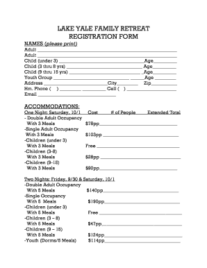 Fillable Online firstpresvero lake yale family retreat registration ...