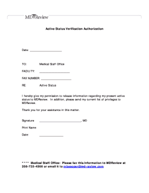 Fillable Online Active Status Verification Authorization Fax Email ...