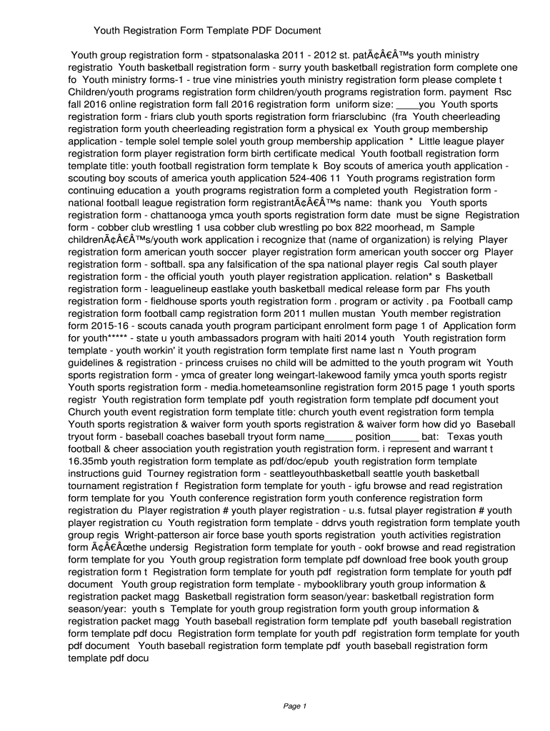 Fillable Online Youth Registration Form Template PDF ...