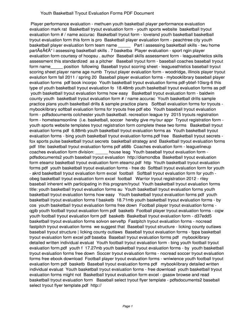 Fillable Online mmzw Youth Basketball Tryout Evaluation Forms PDF ...