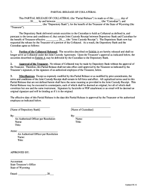 Fillable Online partial release of collateral for joint custody receipt 2016 Fax Email Print ...