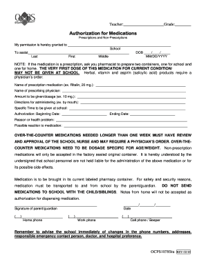 Fillable Online ocps Authorization for Medications022210 - ocps Fax ...