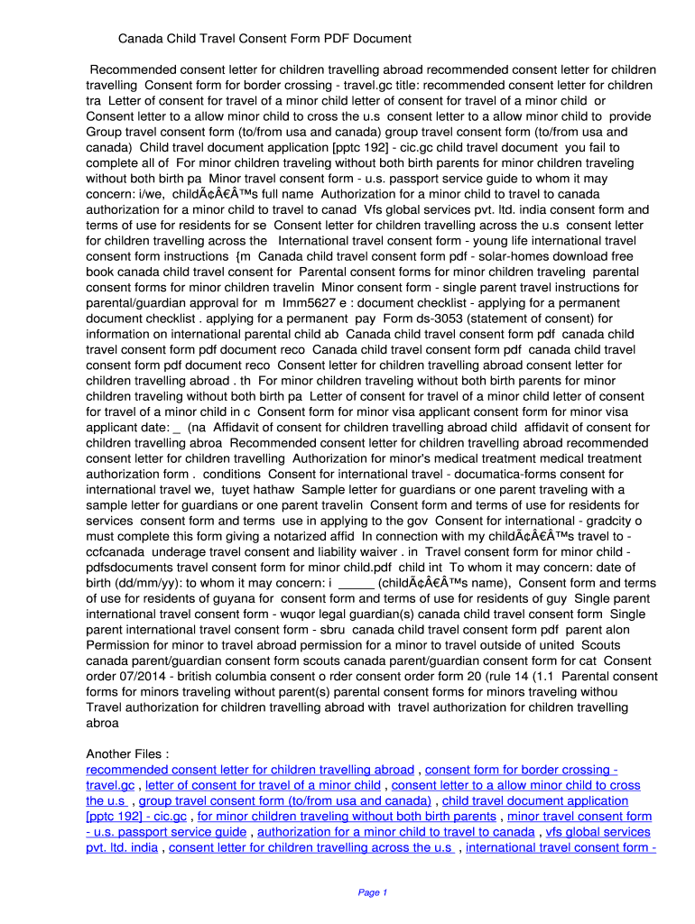 Fillable Online euqd Canada Child Travel Consent Form PDF ...