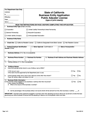 Fillable Online insurance ca Public Adjuster License Fax Email Print ...