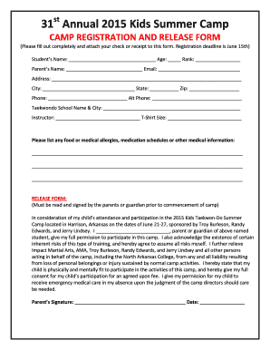Fillable Online CAMP REGISTRATION AND RELEASE FORM Fax Email Print - pdfFiller