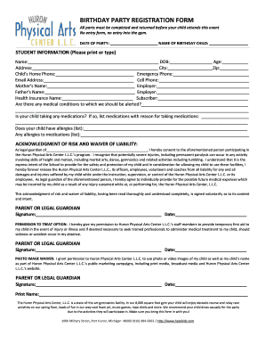 Fillable Online BIRTHDAY PARTY REGISTRATION FORM - hpackids.com Fax ...