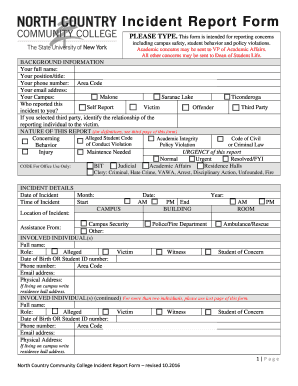 Fillable Online nccc Incident Report Form - nccc.edu Fax Email Print ...
