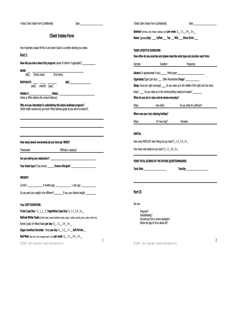 Fillable Online i-Detox Client Intake Form - integrative-living.com Fax ...