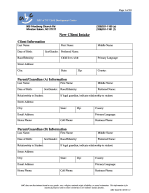 Fillable Online New Client Intake - abcofnc.org Fax Email Print - pdfFiller