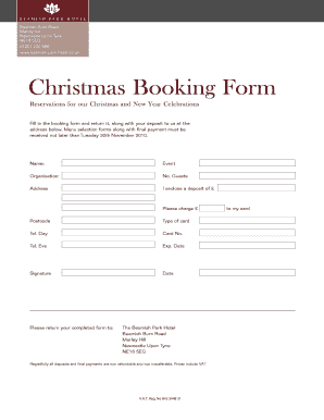 Fillable Online beamish-park-hotel co Christmas Booking Form - Beamish ...