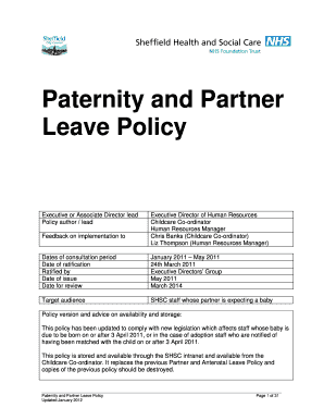 Fillable Online shsc nhs Paternity and Partner Leave Policy - SHSC ...