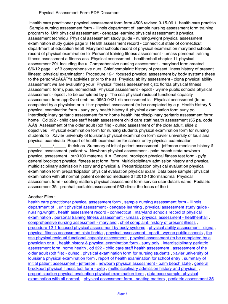 Fillable Online rhqj Physical Assessment Form PDF ...