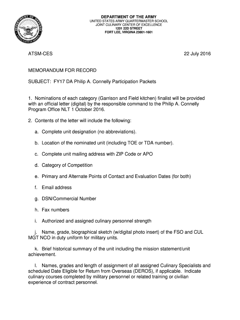 Fillable Online quartermaster army Department of the Army Letterhead ...