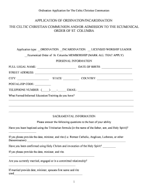 Fillable Online celticchristiancommunion APPLICATION OF ORDINATION ...