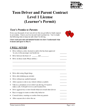 Parent Teen Driving Contract Template - Fill Online, Printable ...