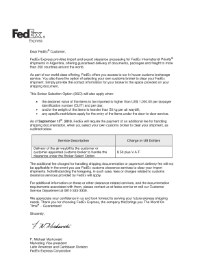 Fillable Online FedEx Express provides import and export clearance ...