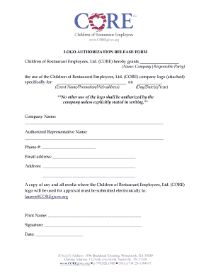 Fillable Online coregives LOGO AUTHORIZATION RELEASE FORM Fax Email ...