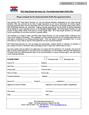 Fillable Online rccpm Pre-Auth Debit Form Fax Email Print - pdfFiller