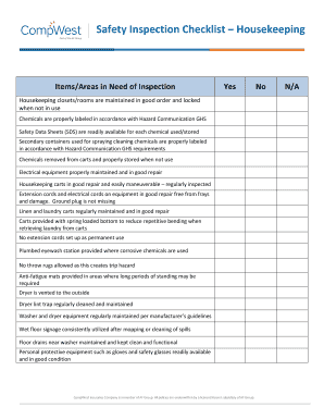 Fillable Online Safety Inspection Checklist Housekeeping Fax Email ...