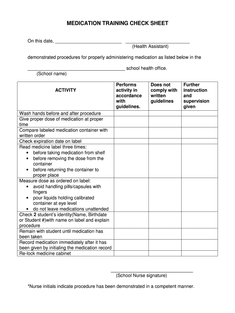 Fillable Online mpsaz Medication Training Check Sheet for HA (1 ...
