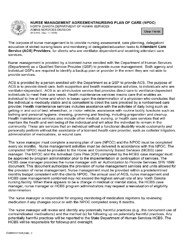 Fillable Online nd NURSE MANAGEMENT AGREEMENT/NURSING PLAN OF CARE ...