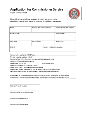 Fillable Online trappertrails Application for Commissioner Service ...