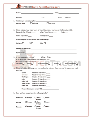 Fillable Online Travel Agent Questionnaire Fax Email Print - pdfFiller
