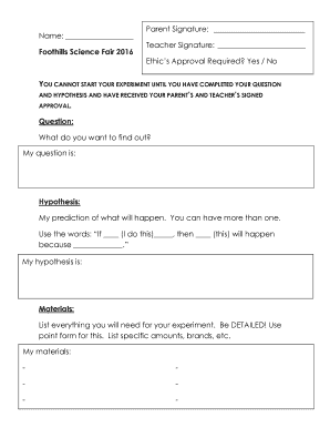 Fillable Online Parent Signature: Teacher Signature: Foothills Science ...