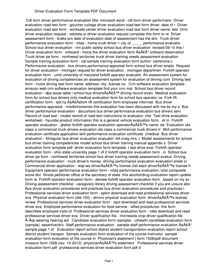 Fillable Online ksgs Driver Evaluation Form Template PDF ...