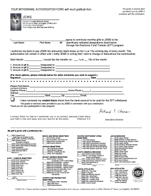 Fillable Online jems YOUR WITHDRAWAL AUTHORIZATION FORM, with much ... - jems.org Fax Email ...