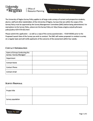 Fillable Online uregina Survey Application Form - uregina.ca Fax Email ...
