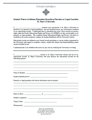 Fillable Online stmarytx Student Waiver to Release Education Records to ...