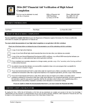 Fillable Online sites laverne 2016-2017 Financial Aid Verification of ...