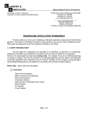Fillable Online TRADEMARK APPLICATION WORKSHEET. How to register ...