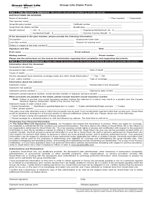 Fillable Online Group Life Claim Form - greatwestlife.com Fax Email ...