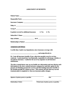 Fillable Online ASSIGNMENT OF BENEFITS - coatschiropractic.com Fax ...