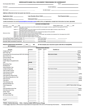 Fillable Online MERCHANTS BANK FULL DOCUMENT PROCESSING FEE WORKSHEET ...