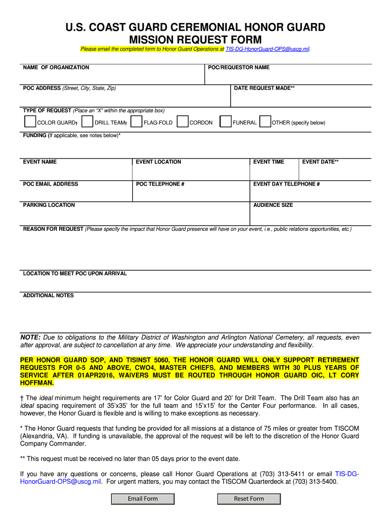 Fillable Online uscg SPECIAL REQUEST AUTHORIZATION Fax Email Print ...