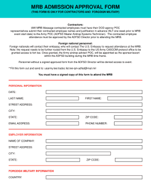 Fillable Online quartermaster army MRB ADMISSION APPROVAL FORM Fax ...