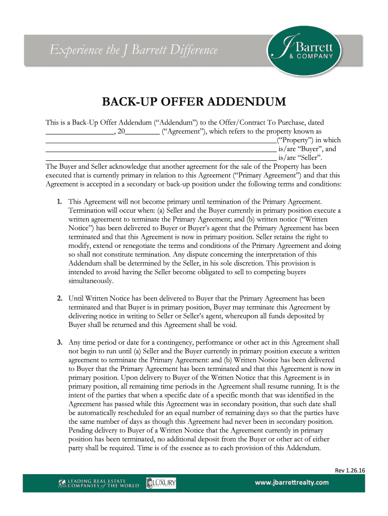 Fillable Online BACK-UP OFFER ADDENDUM Fax Email Print - pdfFiller