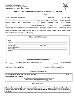 Fillable Online Form 7 - Reinstatement Form with signature for Master ...