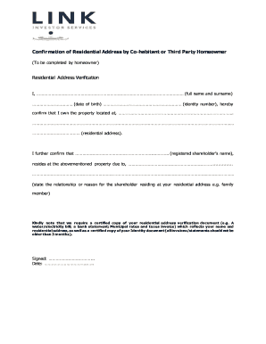 Fillable Online Confirmation of Residential Address by Co-habitant or ...