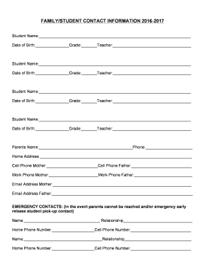 Fillable Online greenwichschools Student Contact Information Form 2016 ...