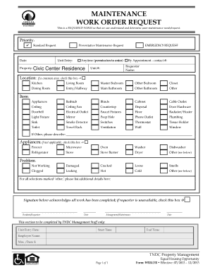 Fillable Online TNDC-WRKOR- Tenant Work Order Request 07 2013 Fax Email ...