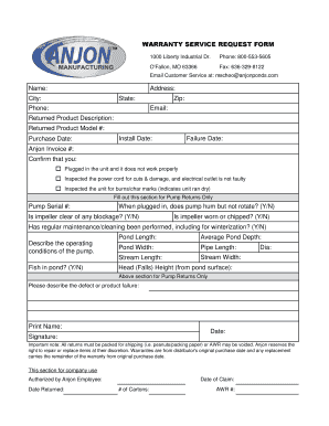 Fillable Online WARRANTY SERVICE REQUEST FORM Fax Email Print - pdfFiller