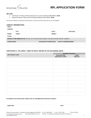 Fillable Online RPL APPLICATION FORM - Polestar Pilates Fax Email Print ...