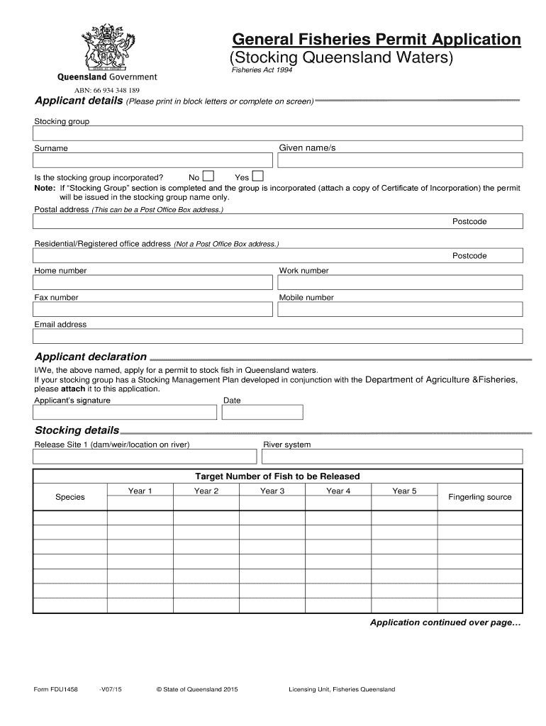 Fillable Online General Fisheries Permit Application (Stocking ...