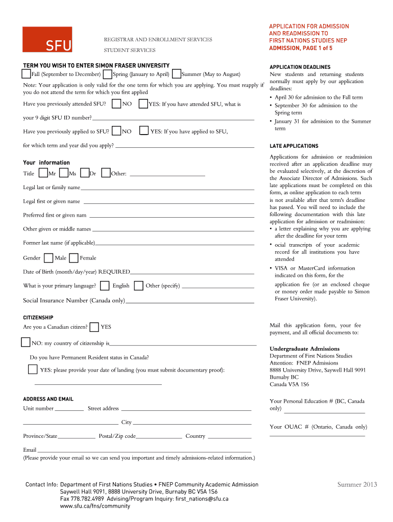 Fillable Online tahltan SFU FNEP Application form (Fillable) Fax Email Print - pdfFiller
