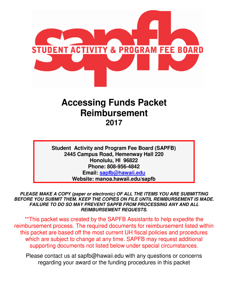 Fillable Online manoa hawaii Accessing Funds Packet Reimbursement ...